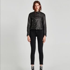 Zara | Jackets & Coats | Zara Black Leather Motorcycle Biker Jacket ...